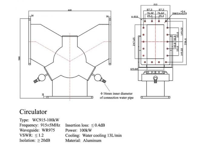 100kW Waveguide Circulator For Microwave Heating